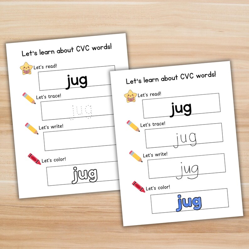 CVC Word Practice Worksheets, Kindergarten Phonics, Read Trace Write ...
