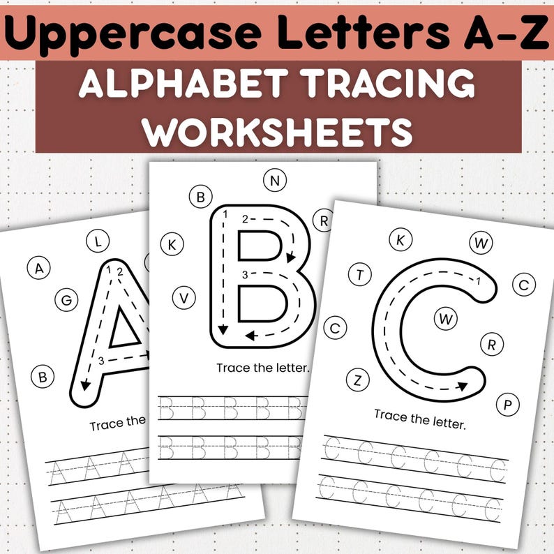 Alphabet Tracing Worksheets – Uppercase A-Z, Kids Handwriting Practice ...