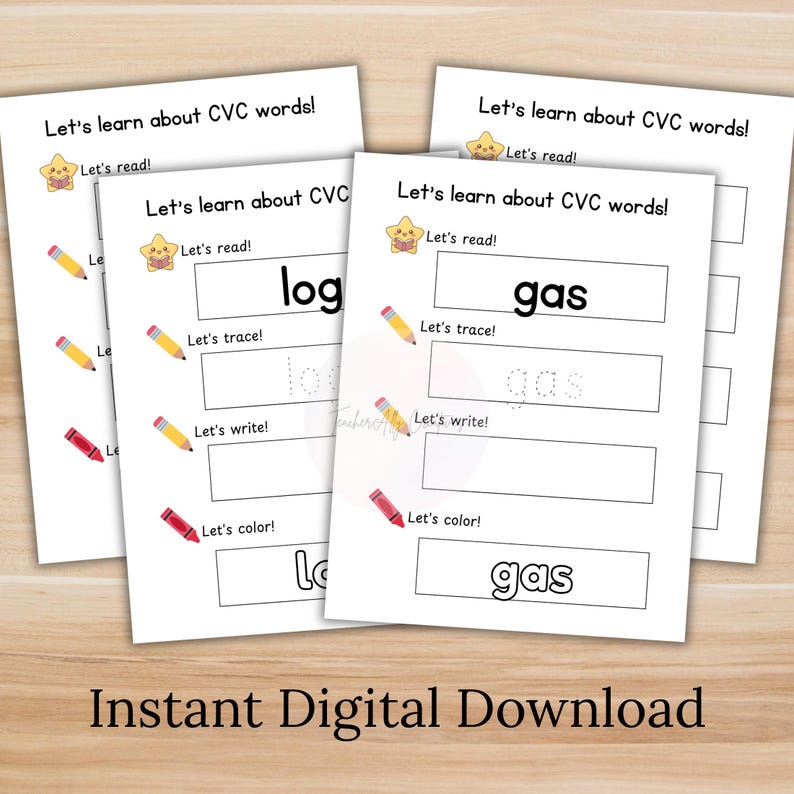 CVC Word Practice Worksheets, Kindergarten Phonics, Read Trace Write ...