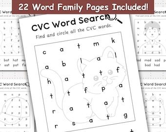 CVC Word Search Worksheets: Phonics Activities for Kindergarten (22 ...