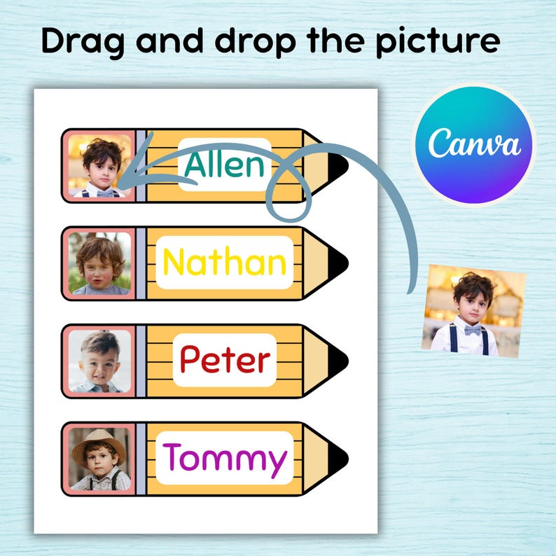 Editable Pencil Name Tags With Photo: Classroom Desk Labels (digital ...