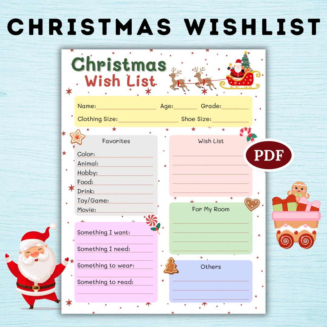 Christmas Wish List Printable, Letter to Santa, Holiday Wishlist ...