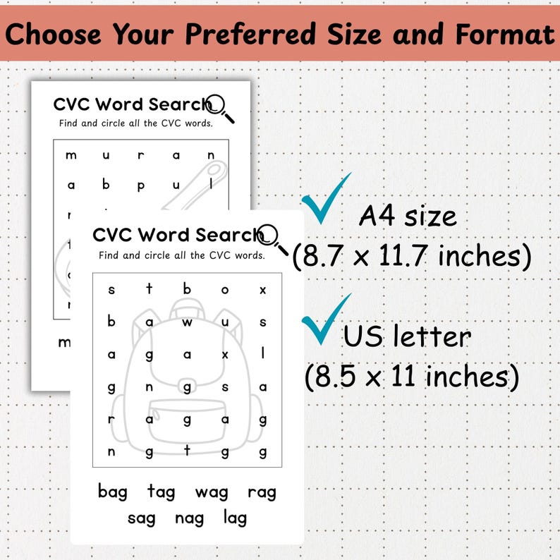 CVC Word Search Worksheets: Phonics Activities for Kindergarten (22 ...