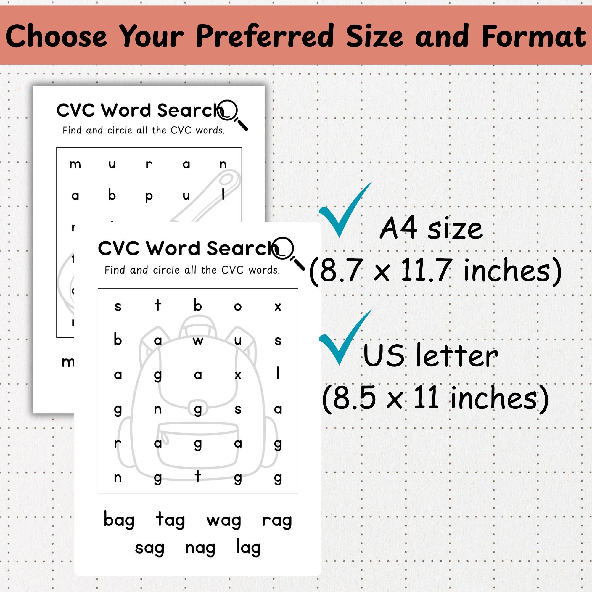 CVC Word Search Worksheets: Phonics Activities for Kindergarten (22 ...