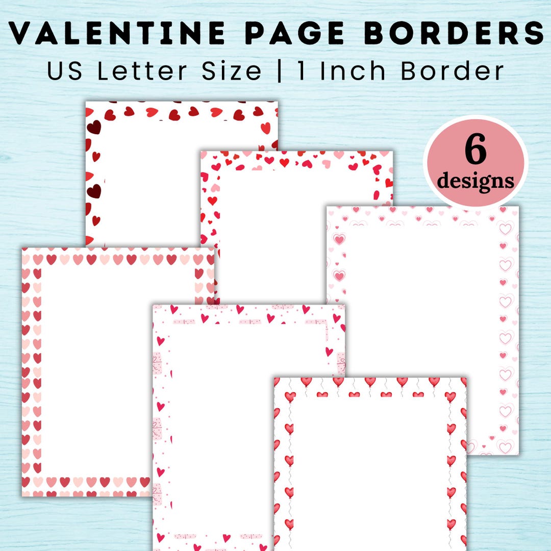 Valentine Hearts Page Borders, Printable Stationery, Love Frames ...