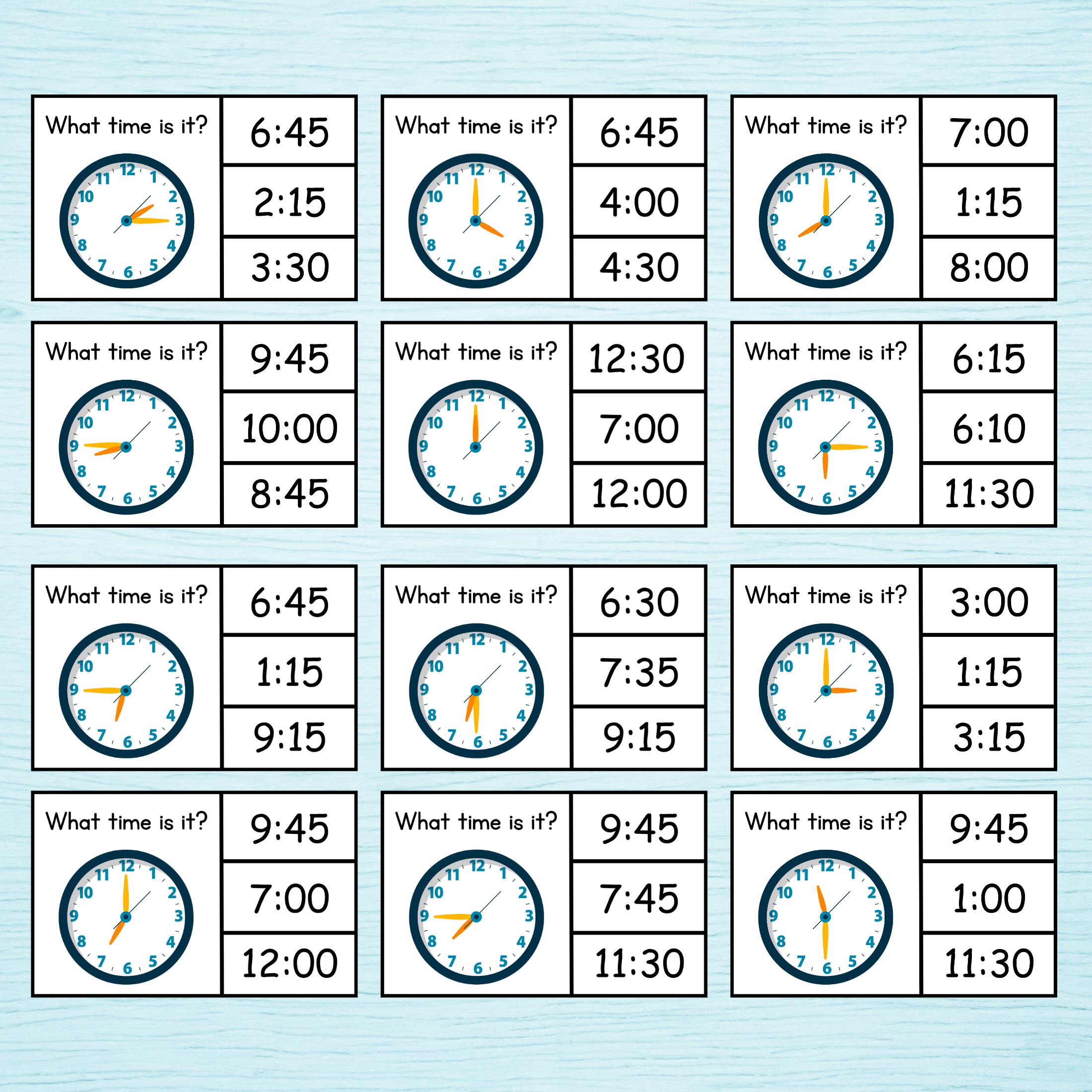 Printable Telling Time Clip Cards: Learning Time Clock Activity Binder ...