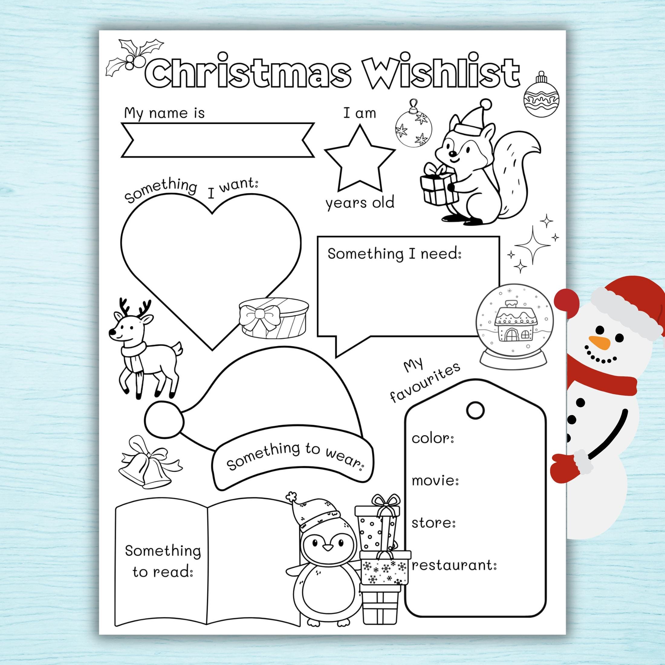 Christmas Wishlist Worksheet for Kids, Printable Holiday Wish List ...