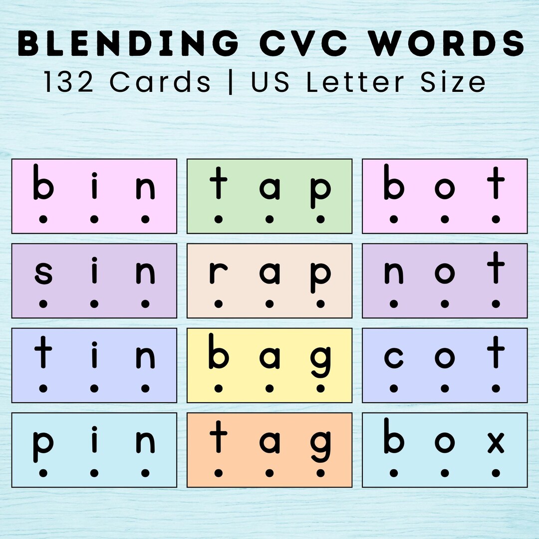 CVC Word Cards, Short Vowel Flashcards, Phonics Learning Cards for ...