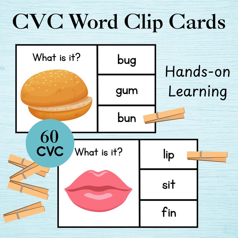 Montessori CVC Word Clip Cards – Printable Phonics Game (PDF) - Etsy