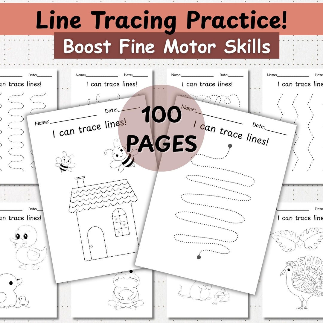 100 Preschool Line Tracing Worksheets: Handwriting Practice, Fine Motor ...