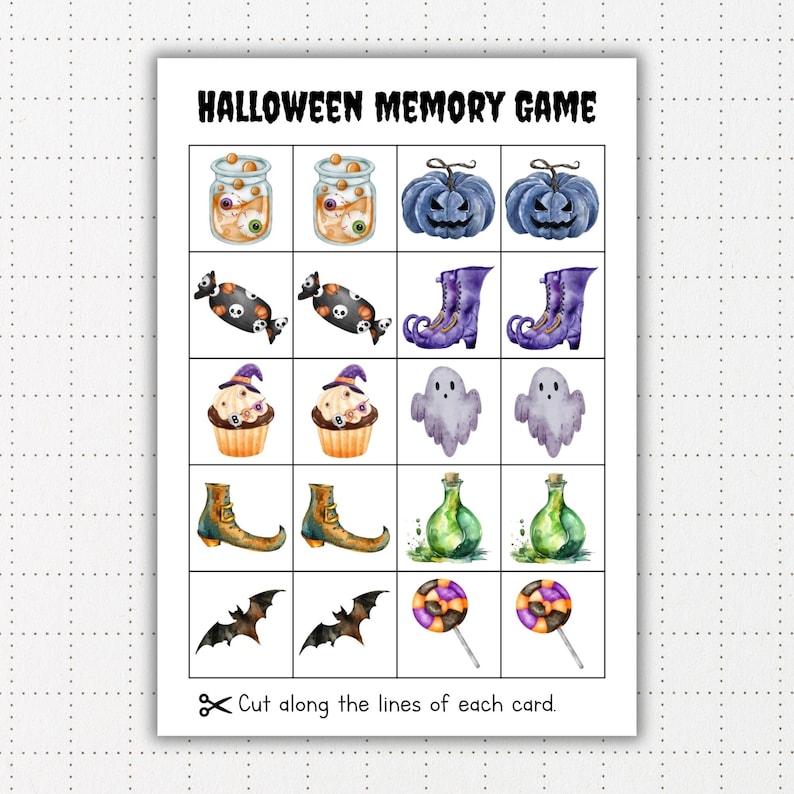 Watercolor Halloween Memory Game: 40 Matching Cards (A4 PDF) - Etsy