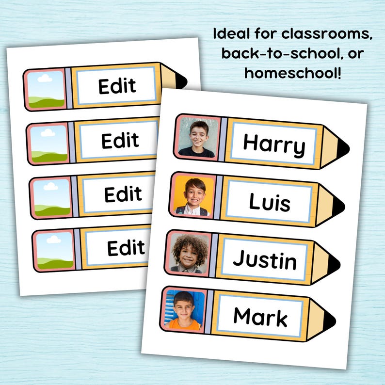 Editable Pencil Name Tags, Classroom Labels With Photos, Student Desk ...