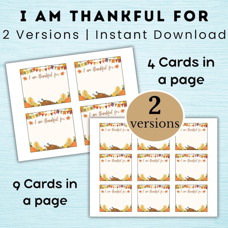 I Am Thankful For, Thanksgiving Gratitude Cards, Kids' Activity ...