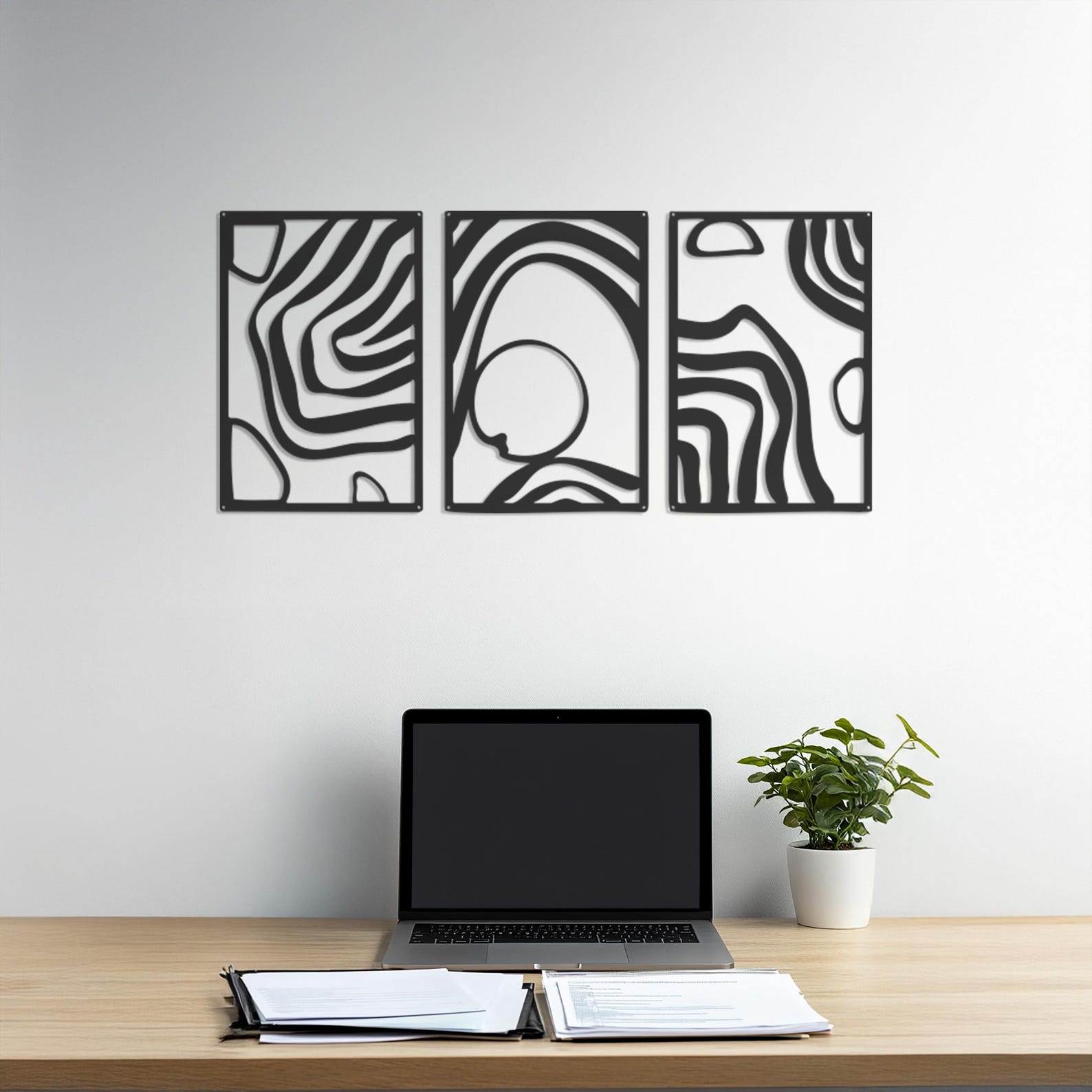 Abstract Lines Metal Wall Art Set, Modern Iron Decor - Etsy