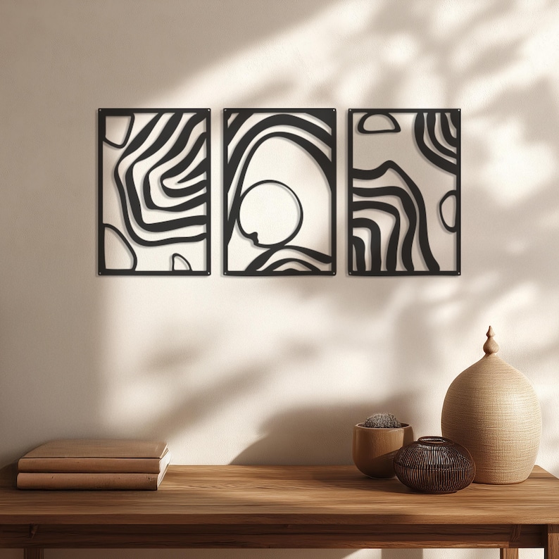 Abstract Lines Metal Wall Art Set, Modern Iron Decor - Etsy