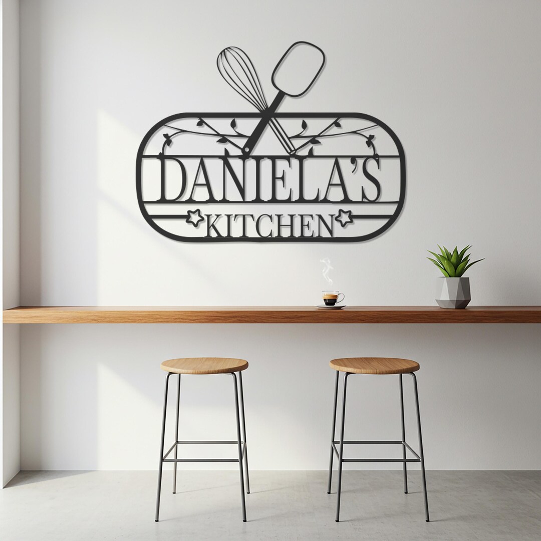 Custom Kitchen Metal Wall Art, Whisk and Spatula Name Sign ...