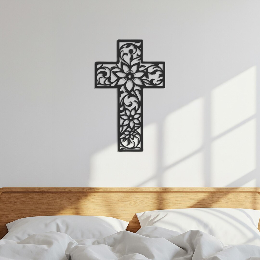 Floral Cross Metal Wall Art, Christian Wall Cross Decor, Religious Wall ...