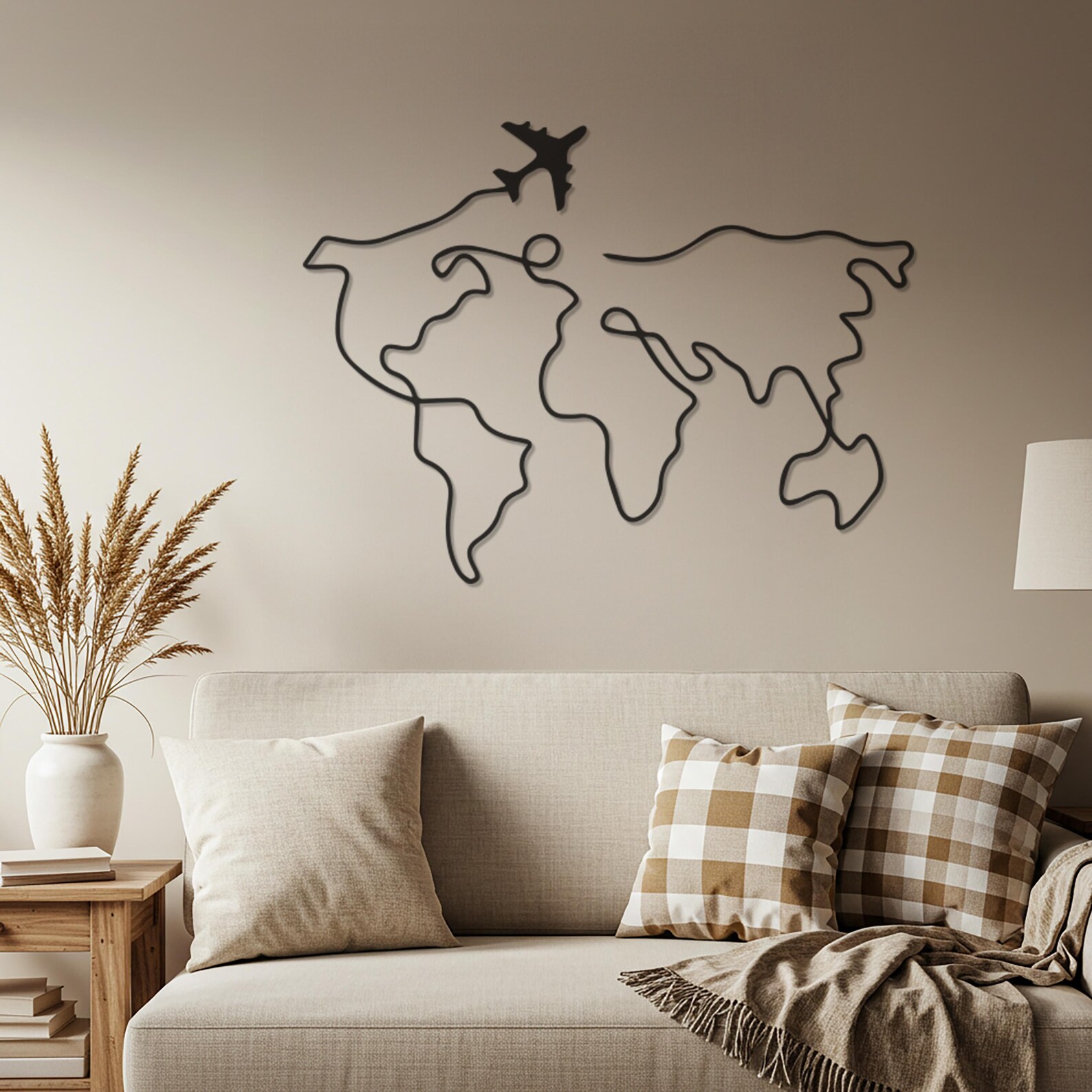Airplane World Map Metal Wall Art, Modern Travel Decor - Etsy