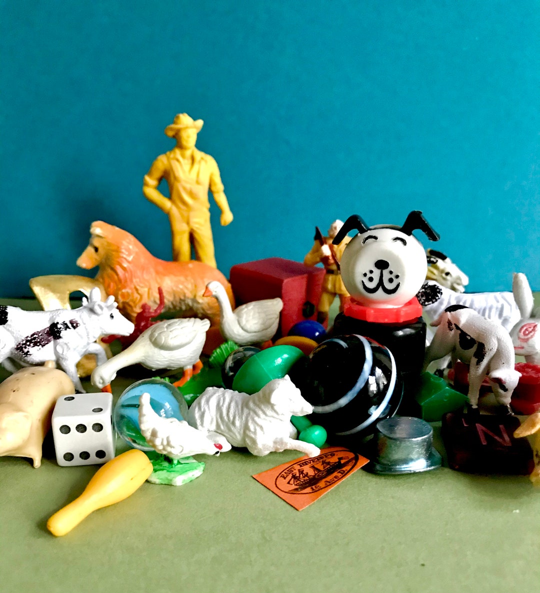 VINTAGE Small Toys Game Pieces Monopoly Token Dice Farmer Fisher Price ...