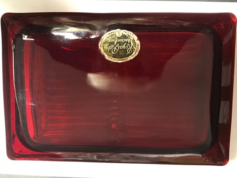 SALE Vintage Red Covered Glass Playing Card Box in Royal Ruby by Anchor ...