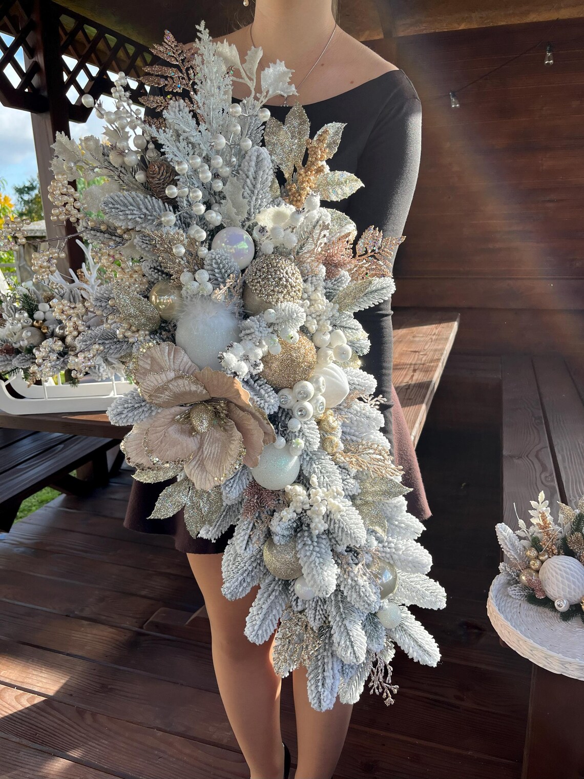Beige Christmas Garland – Frosted Winter Mantel or Table Decor - Etsy