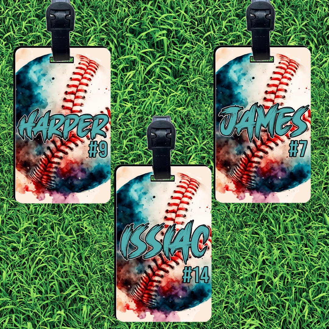 Watercolor Baseball Team Bag Tags, Custom Baseball Bag Tags ...