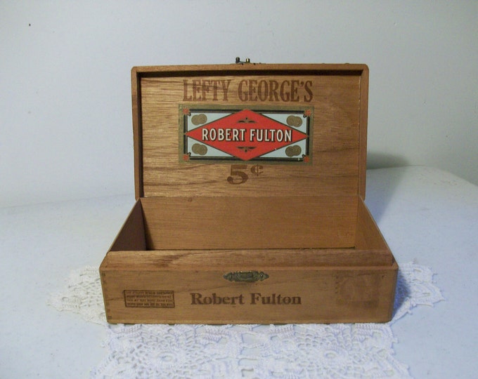 Robert Fulton Wooden Cigar Box Lefty Georges 5 Cent Boite Nature Rustic ...