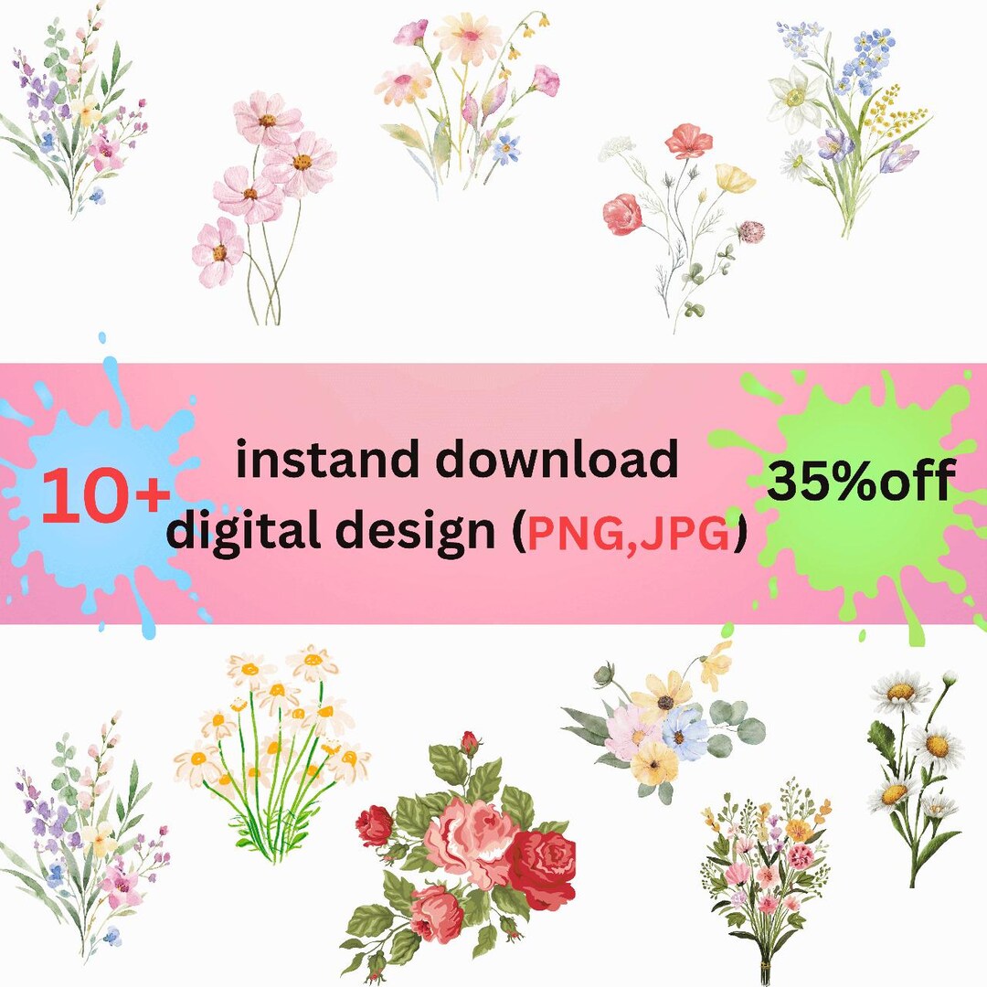Watercolor Flower Clipart Bundle | Floral PNG JPG Set | Botanical ...