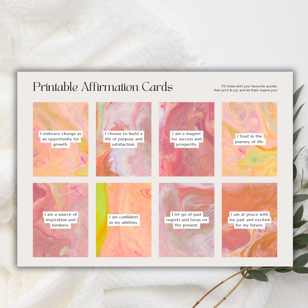 Editable Affirmation Cards Canva Template | Positive Printable Cards ...