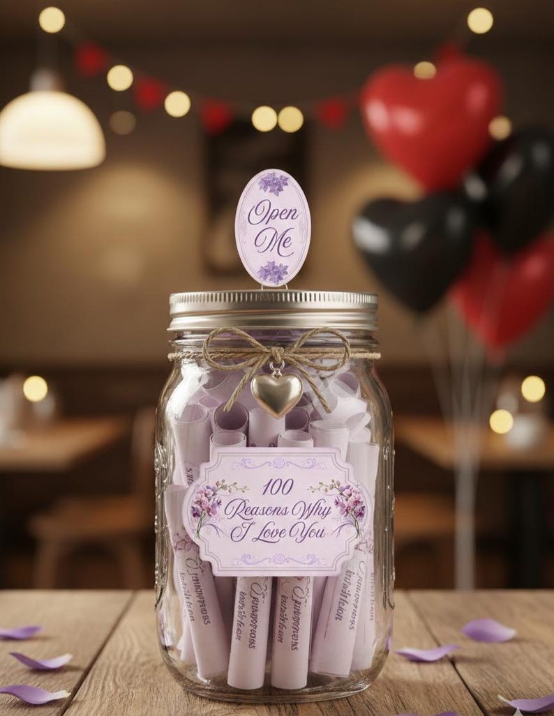 100 Reasons Why I Love You Jar Kit, DIY Printable Valentine's Day Gift ...