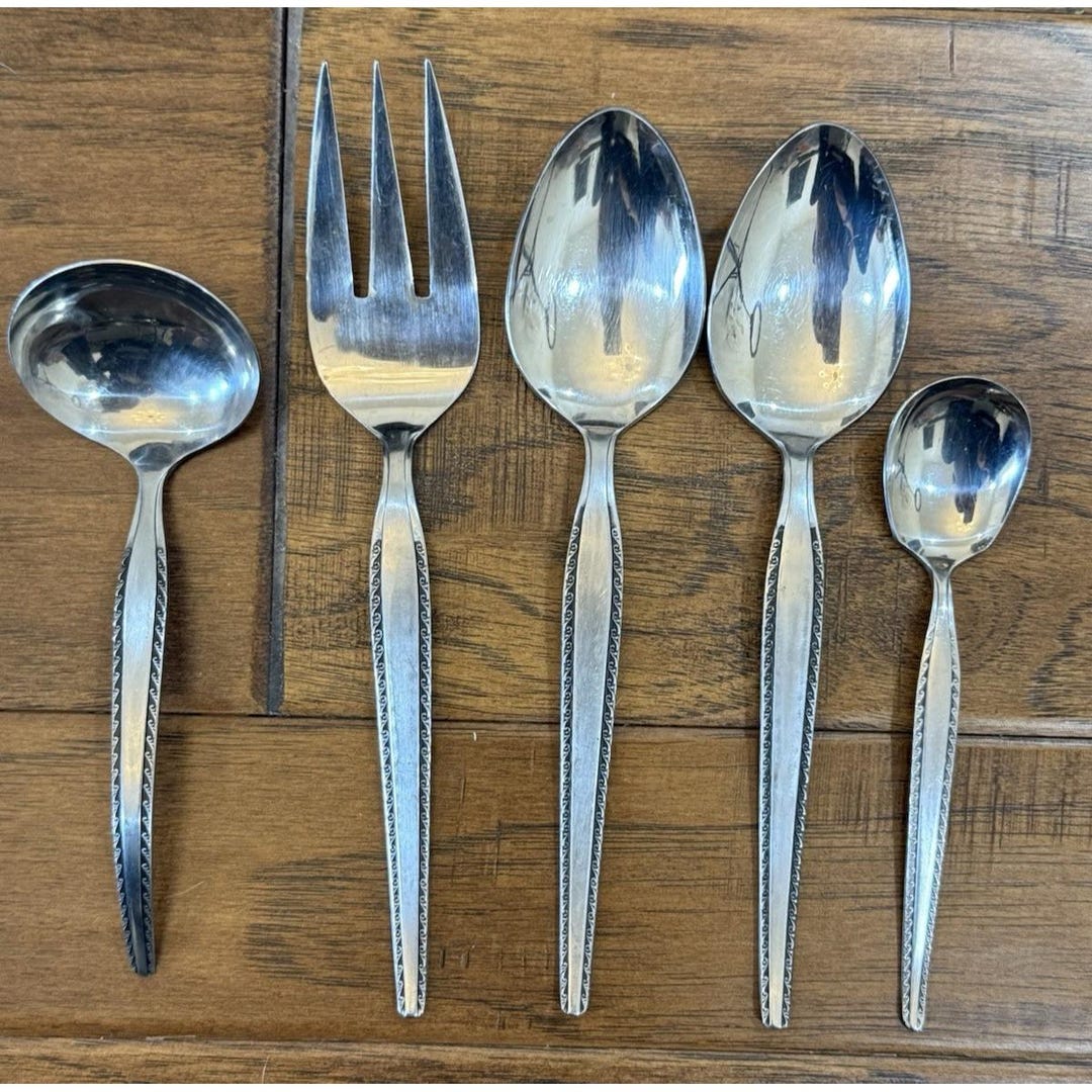 5 LOT Vintage National Stainless Flatware Granada Serving Set Japan ...