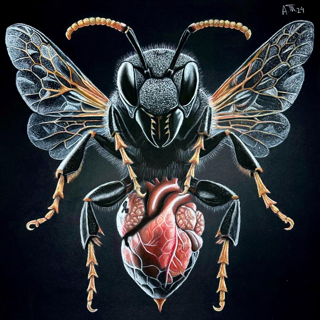 Wasp Heart Original Pastel Drawing: Dark Surrealism Wall Art, 19.6" X ...