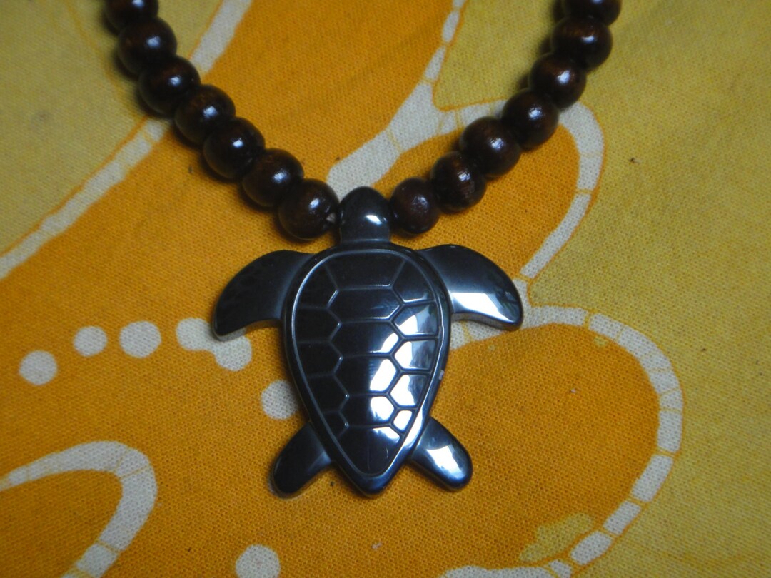 Carved Hematite Sea Turtle Prayer Bead Necklace Tribal Mens Honu Beaded ...