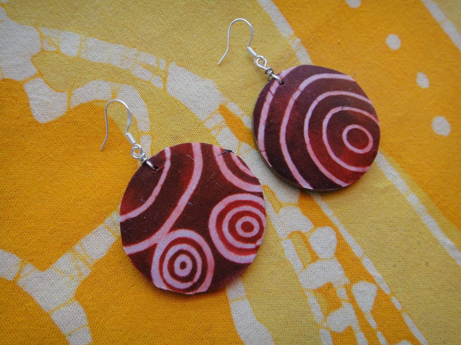 Red Bullseye Pattern African Fabric Earrings Batik Wax Print - Etsy
