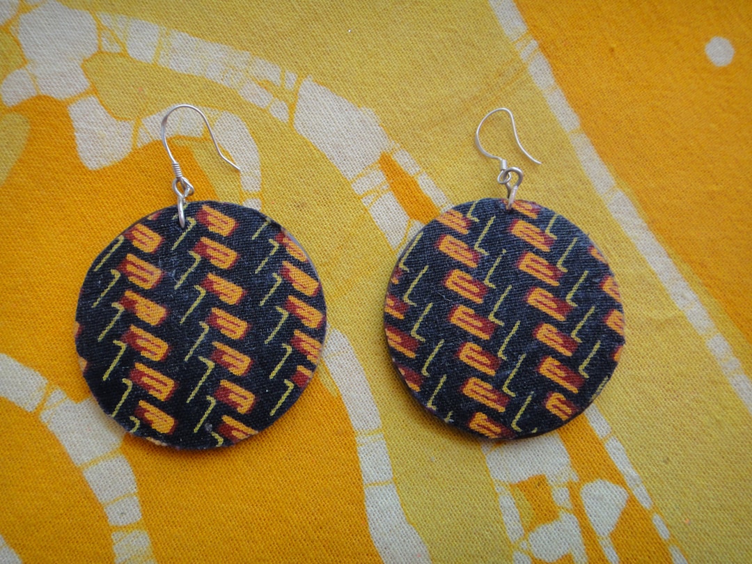 African Jazz Fabric Earrings Batik Wax Print Rasta Tie Dye Hippie Boho ...