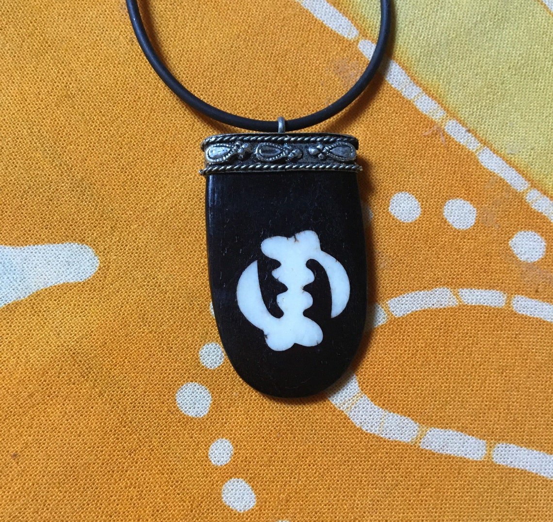 Gye Nyame Adinkra West African Symbol Batik Bone Pendant Necklace ...