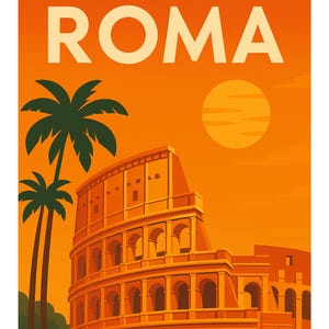 Roma Travel Poster – Vintage Style Wall Art – Flat Design City Print ...