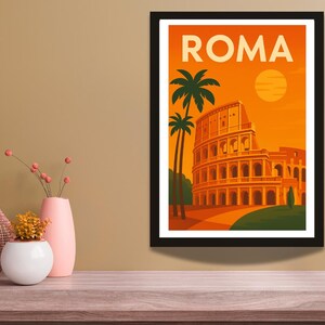 Roma Travel Poster – Vintage Style Wall Art – Flat Design City Print ...