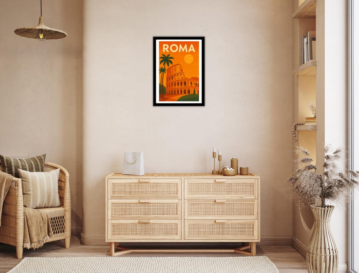 Roma Travel Poster – Vintage Style Wall Art – Flat Design City Print ...