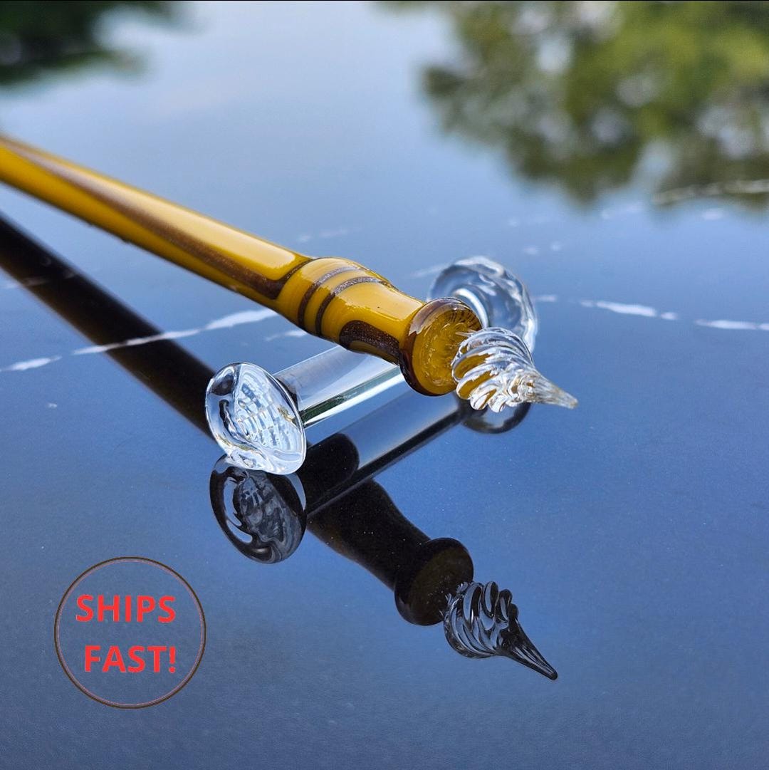 Golden Amber Glass Dip Pen - Oriel Luxury Writing Set, Hand Blown ...