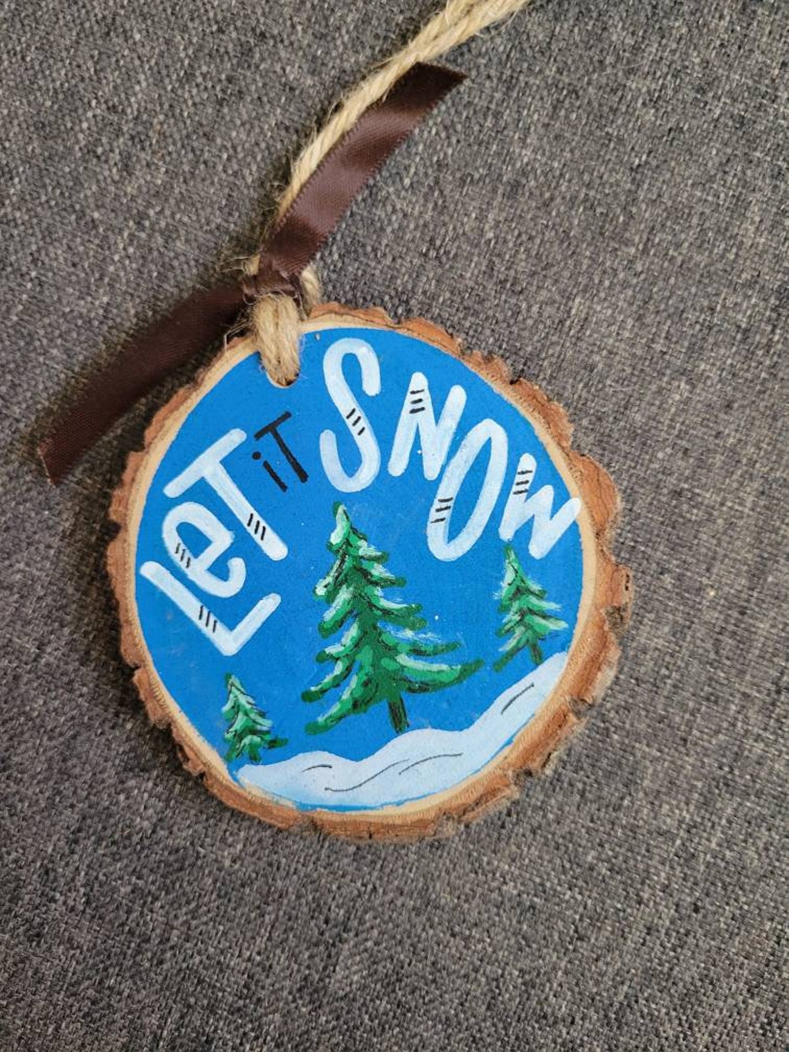 Let It Snow | Large Wood Slice Handpainted Holiday Ornament - Etsy