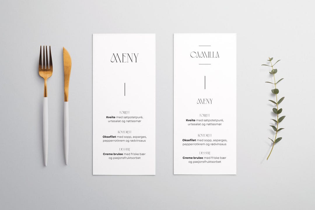 Bordmeny, Meny, Bordkort, Bryllup, Canva Mal, Redigerbar Digital Fil ...