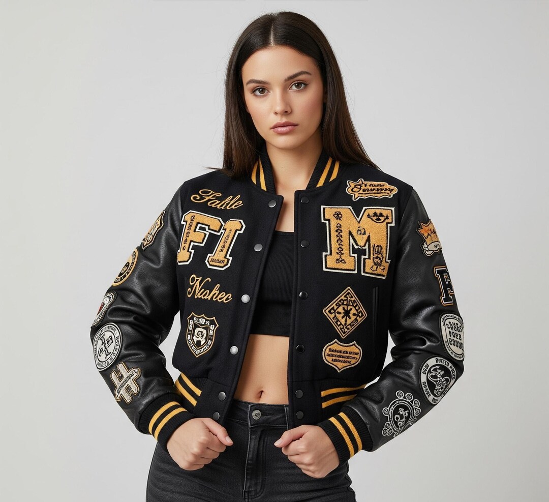 Custom Varsity Letterman Crop Top Jacket – Personalized Women’s Cropped ...