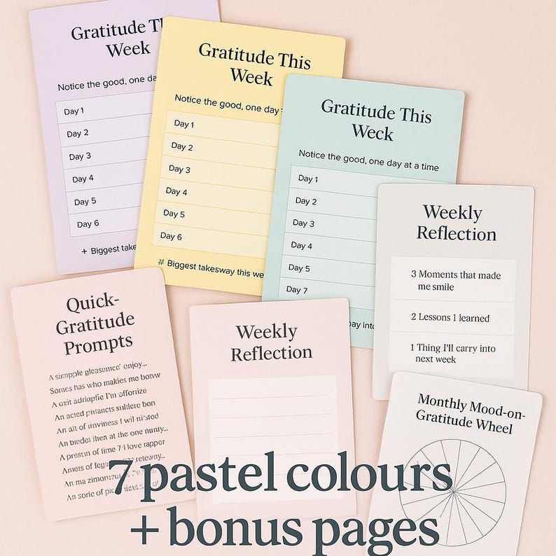 7-day Gratitude Tracker • Pastel Printable & Digital PDF • Self-care ...