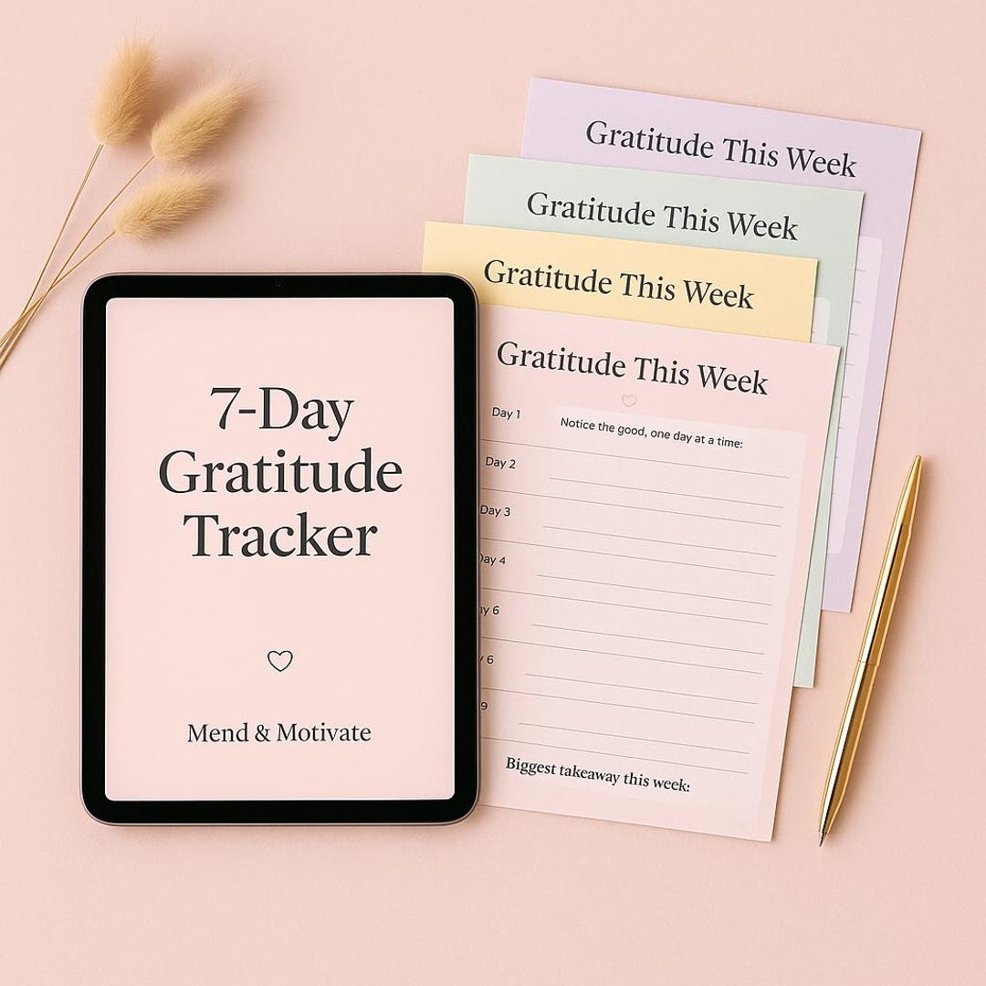 7-day Gratitude Tracker • Pastel Printable & Digital PDF • Self-care ...