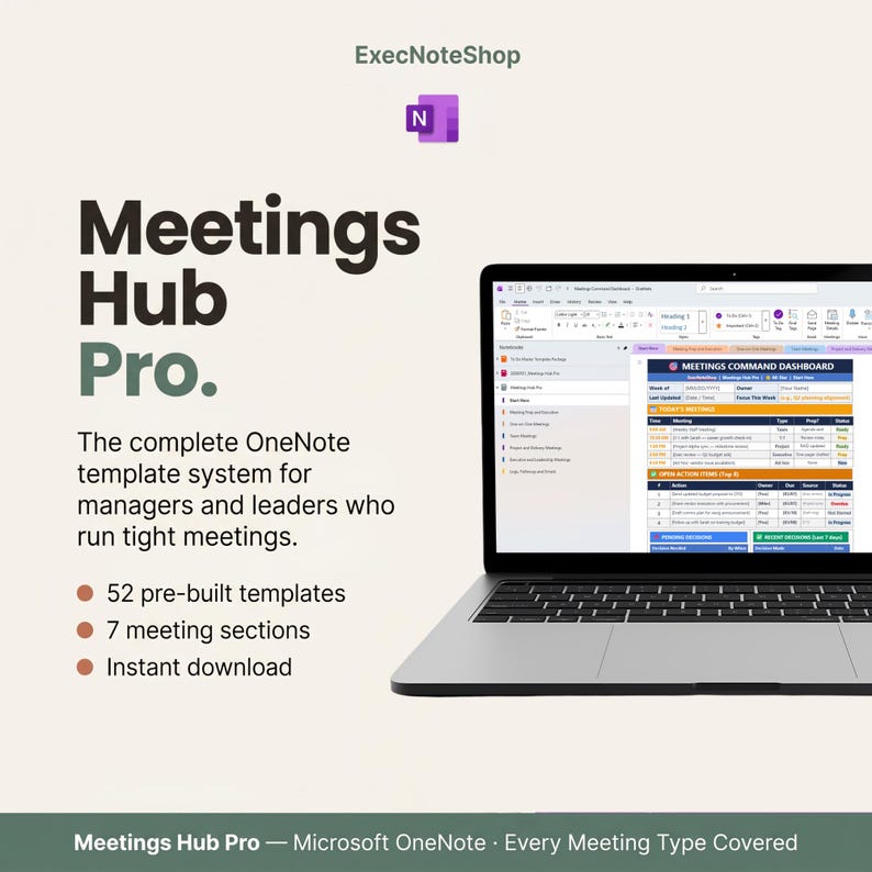Meeting Templates for Onenote | 52 Templates | Meetings Hub Pro ...