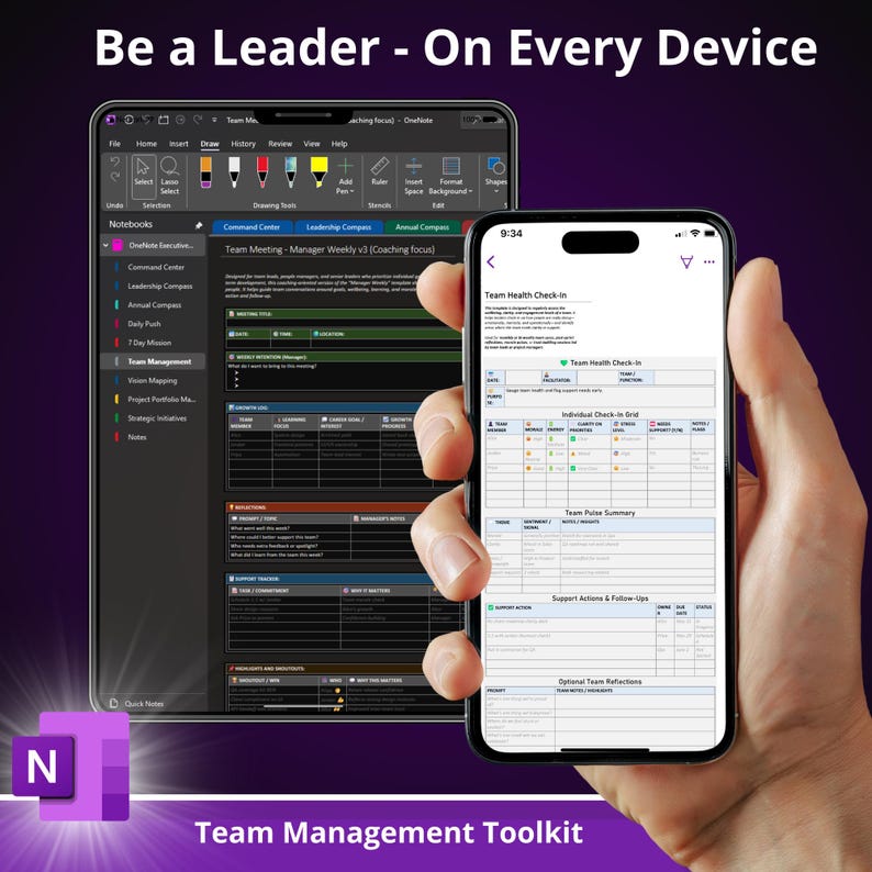 Team Management Template Package for Onenote | Leadership & Productivity System | Project ...