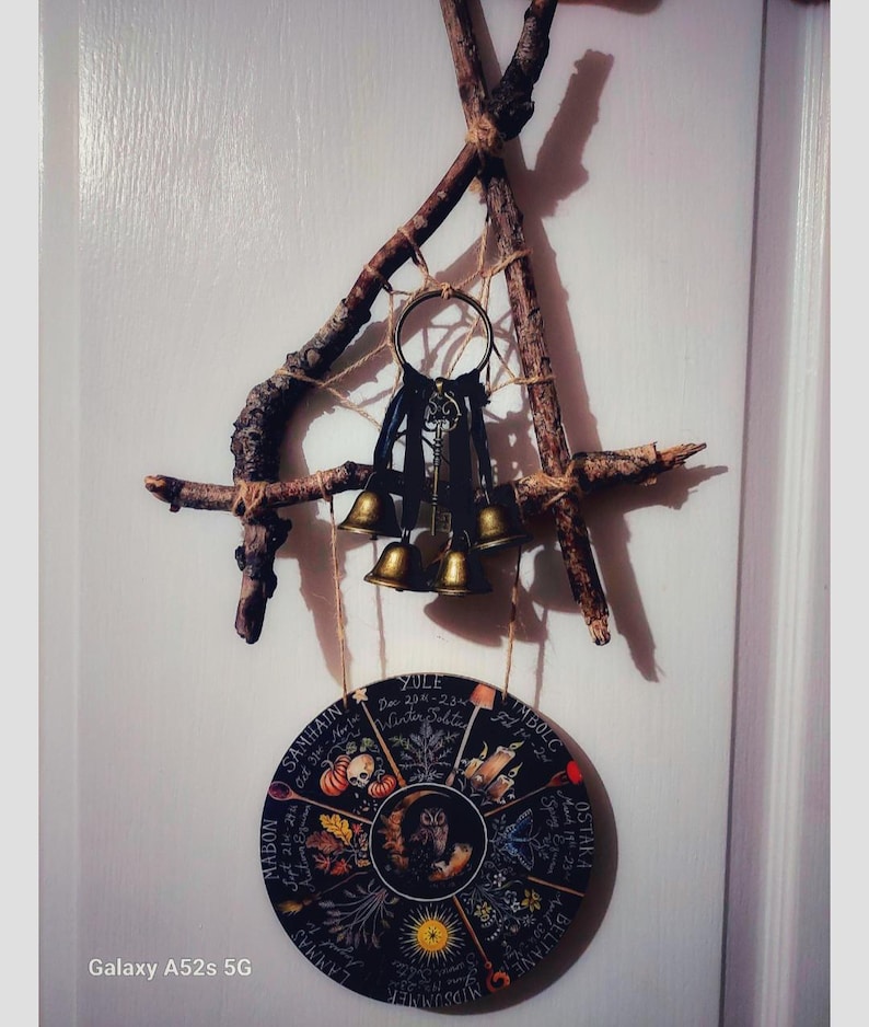 Wheel of the Year Wall Hanging: Pagan Sabbat Calendar, Bells Twig Frame ...