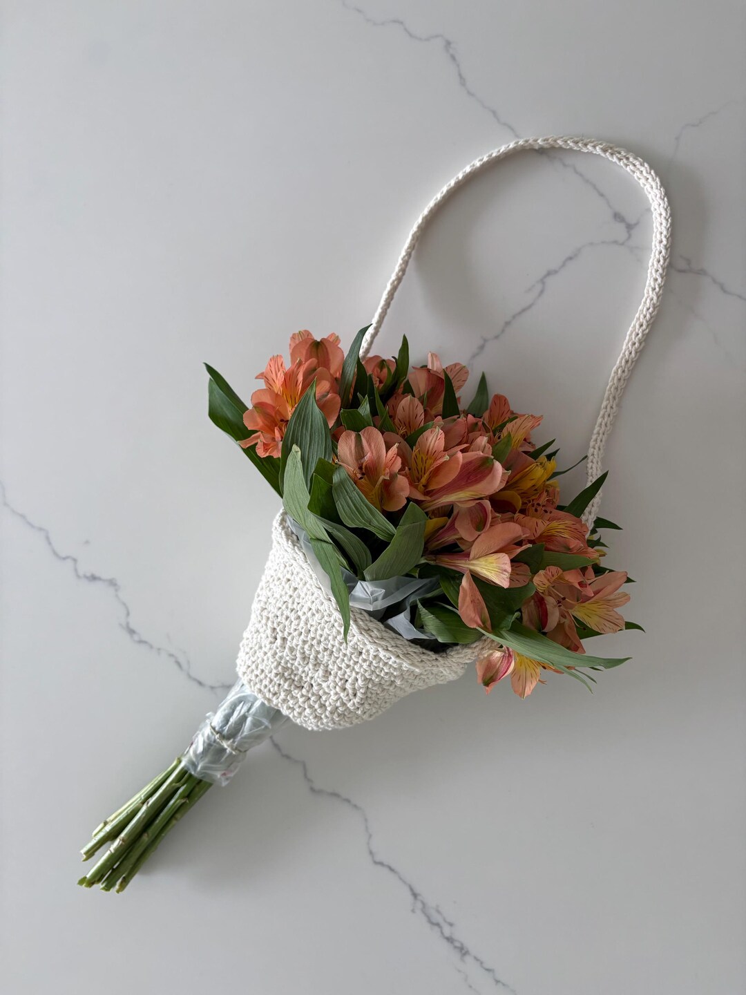 Crochet Bouquet Holder | Handmade | Reusable Flower Tote | Medium ...