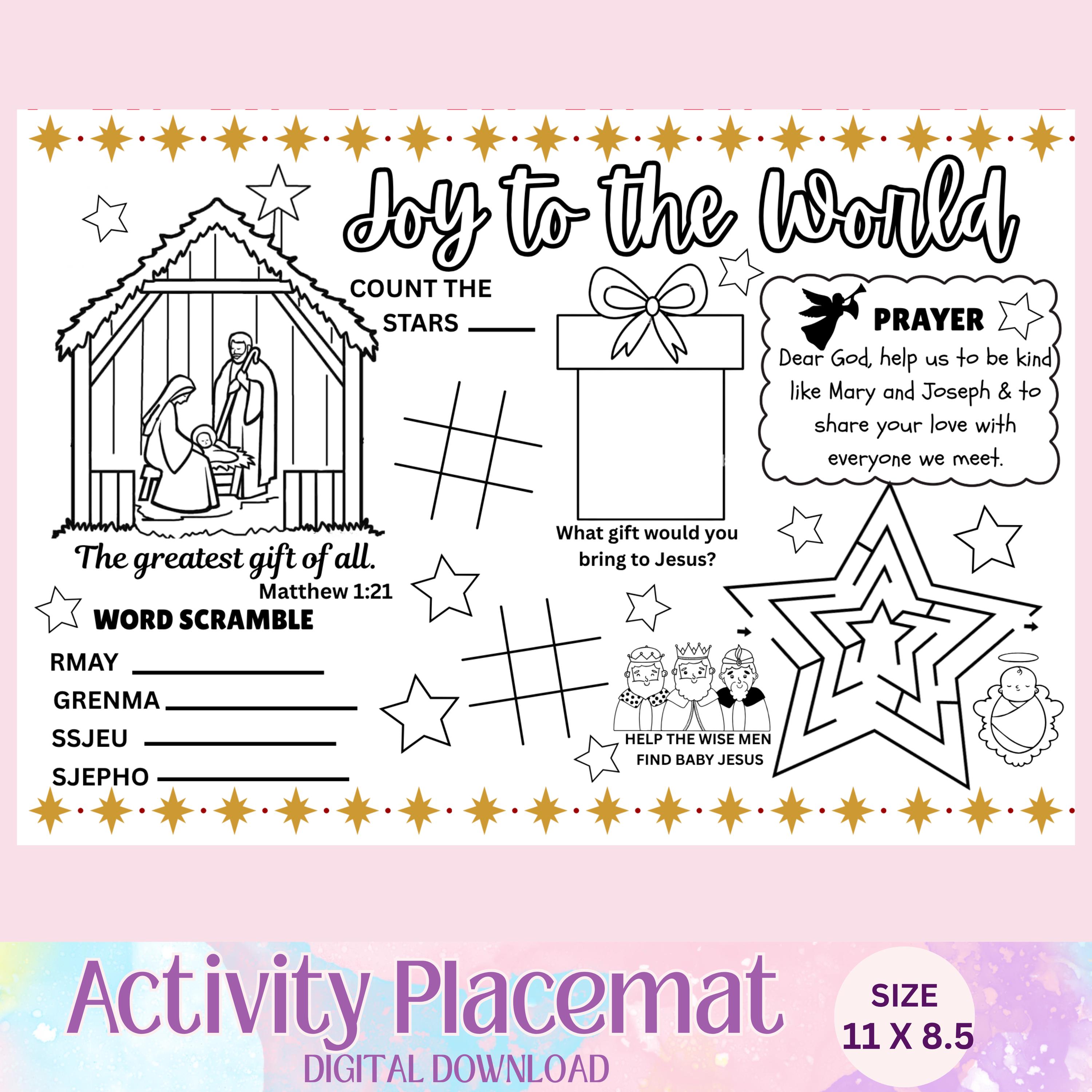 Nativity Activity Placemat Printable, Christmas Coloring Page (digital ...